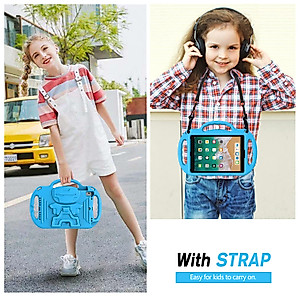 AVAWO Kids Case for 9.7" iPad 6th Generation Kids Case, iPad 5th Generation Case, iPad Air 2 Case - with Shoulder Strap, Shockproof Handle Stand Cover for iPad 9.7" 2017(5th Gen) 2018 (6th Gen)-Blue