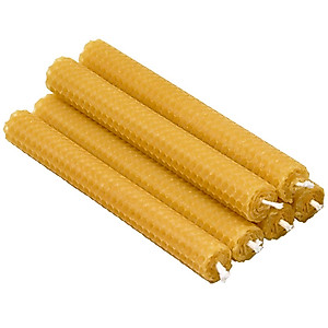 6 Count Beeswax Taper Candles Hand Rolled - Smokeless Dripless -Natural Scent - 8 Inch in Natural Yellow Color