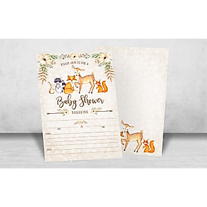 Your Main Event Prints Woodland Baby Shower Invitations, Fox Baby Shower, Boy Baby Shower, Deer Baby Shower, Little Fox, 20 Fill in Invitations and Envelopes