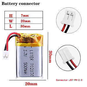 Liter energybattery 3.7V Lipo Battery 500mAh Rechargeable Lithium ion Polymer Battery 702030 Lithium Polymer ion Battery with JST Connector