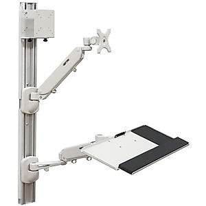 Displays2go Wall Mounted Computer Station, Monitor Mount, CPU Holder, Adjustable Arms (DWSSW01WT)