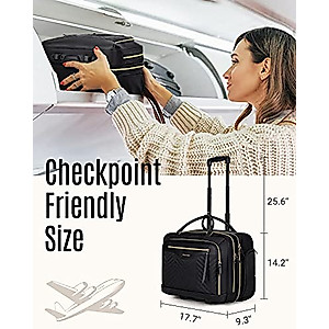 LIGHT FLIGHT Rolling Laptop Bag 17.3 inch Rolling Briefcase for Women Computer Bag with Wheels Rolling Laptop Case Overnight Roller Bag for Carry on Travel Work Business, Black