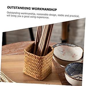 OSALADI Makeup Seagrass Weaving Remote Desk Organizer Pencil Small Vase Flower Wicker Utensil Control Kitchen Plant Office Brush Straw Pen Basket Rattan Trash Can Holder Desktop