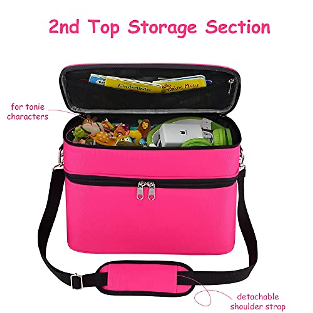 Bevegekos Tonies Carrying Case for Toniebox Starter Set, Storage Travel Carrier Bag for Audio Player, Figures, Charging Station & Headphones, Box only (Large, Rosy Red)