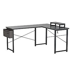 ODK L Shaped Desk, 59" Computer Corner Desk, Gaming Desk, Home Office Writing Desk with Monitor Shelf, Space-Saving Workstation Desk, Modern Simple Wooden Desk, Easy to Assemble, Black