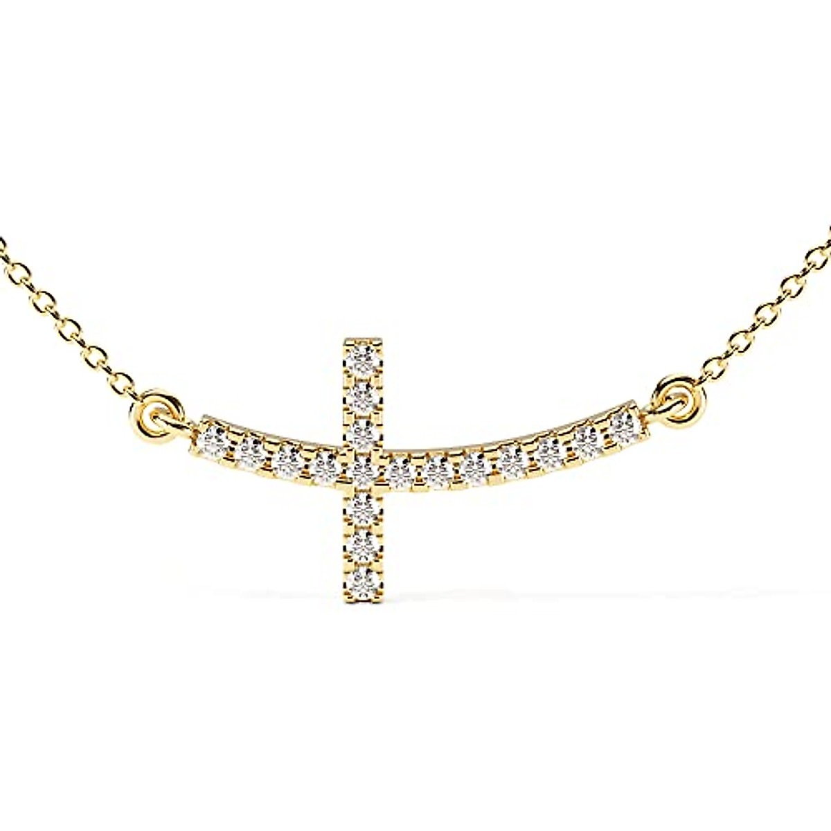Eternate 14k Solid Gold Diamond Sideways Cross Pendant Necklace for Women in Yellow, White, Rose Gold