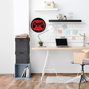 Game Joystick on Red Grunge Background Non-Ticking Wall Clocks, Battery Operated Silent Wall Clock for Bedroom Living Kitchen Office Home Art Decor