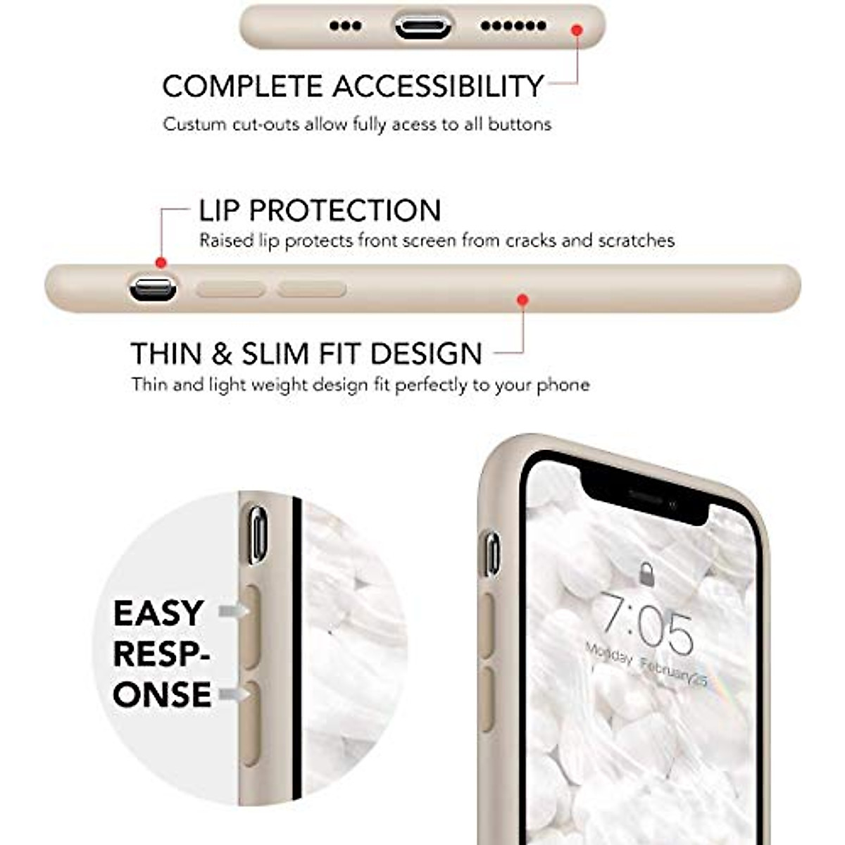 IceSword iPhone 11 Pro Max Case Stone, Thin Liquid Silicone Case, Soft Silk Microfiber Cloth, Matte Beige, Tan, Creamy, Gel Rubber Full Body, Cool Protective Shockproof Cover 6.5" iP11PM - Stone