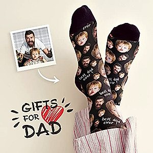 OMG SOCKS Custom Face Socks Multiple Faces, Your Photo Picture on Socks for Men Women Dad Father's Day Birthday Smoky Blue
