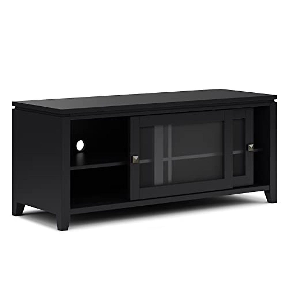 SIMPLIHOME Cosmopolitan SOLID WOOD 48 Inch Wide Contemporary TV Media Stand in Black for TVs up to 55 Inch, For the Living Room and Entertainment Center