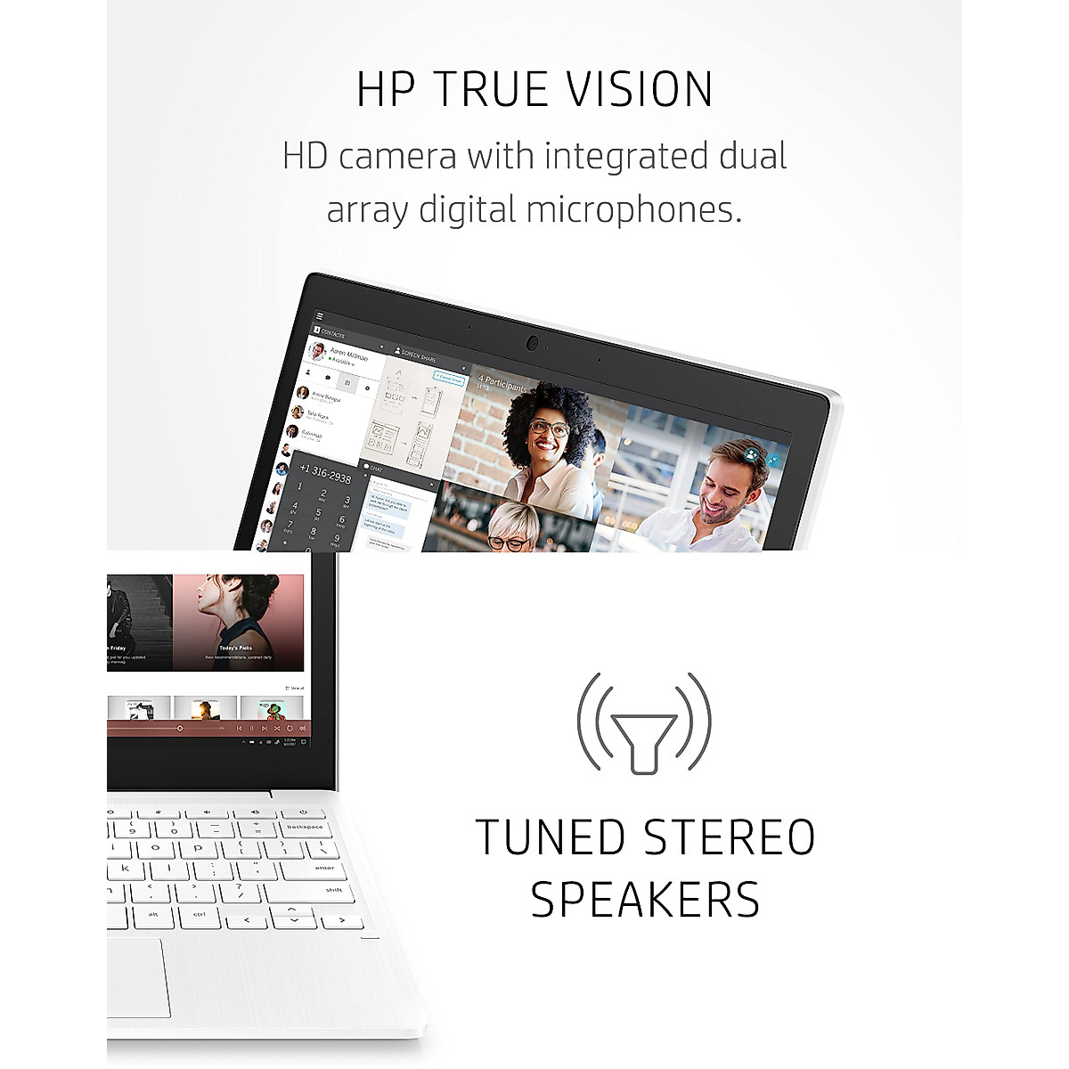 HP Chromebook 11 Laptop, MediaTek MT8183, 4 GB RAM, 64 GB eMMC, 11.6" HD Touchscreen, Chrome OS, Long Battery Life, USB-C Port, Custom-Tuned Speakers, Lightweight (11a-na0110nr, 2022, Snow White)