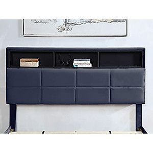 Furniture of America Halifax Modern Storage Fabric California King-Size Bed with USB for Bedroom, Guest Room Bed, Gray