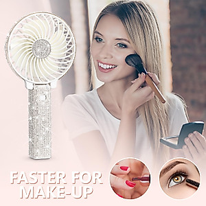 Mudder Crystal Bling Rhinestone Mini Handheld Fan Portable Usb Rechargeable Fan Battery Operated Small Folding Personal Fan for Girls Women Outdoor Travel Indoor Makeup Office (White,Classic Style)