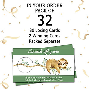 REWIDPARTY Sloth Baby Shower Scratch Off Game Cards（32 PCS） Sloth Baby Games Raffle Cards Wedding Bridal Shower Gift Certificate Scratch Off Cards Family Holiday Games Supplies for Kids Adults