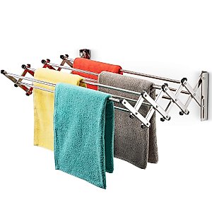 Bartnelli Accordion Wall Mounted Drying Rack | 8 Smooth Round Stainless Steel Rods | Huge 22 Linear Feet Capacity | Compact Sleek Design || 60lb Capacity