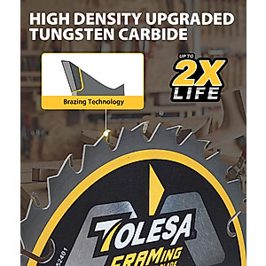 TOLESA 6 1/2 Circular Saw Blade 24 Teeth with 5/8" Arbor, ATB Carbide Teeth, Wood Cutting Framing Saw Blades for Miter Saw & Table Saw, Super Thin Kerf for Cutting Wood, Plywood, MDF, OSB (3 Pack)