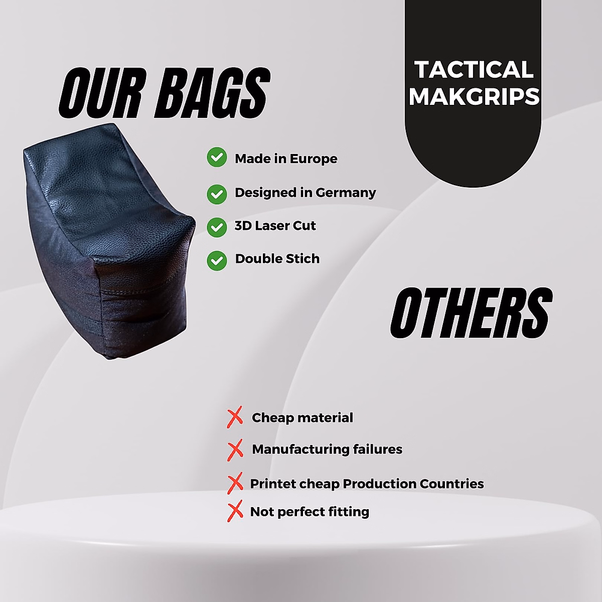 Tactical Mak Grips Shooting Rest Bags for Precision Outdoor Shooting Front & Rear Support Stand Holders for Gun Hunting Target Sports Camera Bean Bag Front & Rear Support - Unfilled