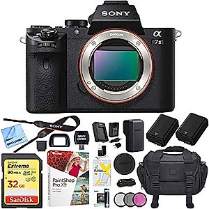 Sony ILCE-7M2/B Alpha a7II Mirrorless Interchangeable Lens Camera Body Bundle with 32GB Memory Card, Camera Bag for DSLR, Camera Battery, Battery Charger, Paintshop Pro and 40.5mm Filter Kit