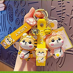HSYHERE Men Women Boys Girls Silicone Cute PVC Shiba Inu Keychain Creative New Year Gift Bag Animal Pendant Car Key Pendant Metal Key Ring-Shiba Inu Strawberry(Pink)