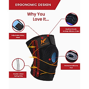 Hurmoya Knee Brace for Knee Pain, 2 Adjustable Straps Compression Support with Patella Gel Pad & 4 Side Stabilizers, Medical for Arthritis, Meniscus Tear, Injury Recovery, Pain Relief, ACL, MCL, Sports, Running, Weightlifting, Plus Size for Men and Women