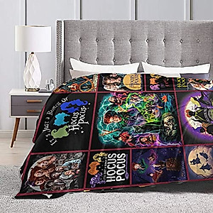 TNHPYEG Travel American Fantasy Comedy Horror Hocus and Pocus Throw Blanket, Fleece Halloween Blankets and Throws for Sofa, Warm Air Conditioned Blanket 50"X40"