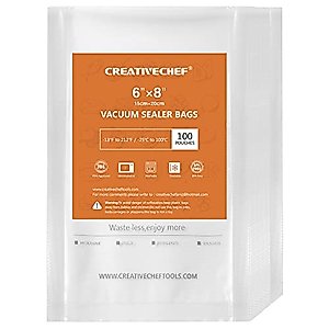 CREATIVECHEF 100 Pint 6 x 8 Inch Vacuum Sealer Bags, Great for Food Saver, Sous Vide,Vac Seal Freezer Bags, Vacuum Storage, Seal a Meal, BPA Free, Heavy Duty Sous Vide Vac Seal (6" x 8" 100 count)