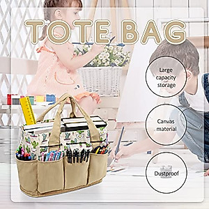 GERYMU Art Supply Storage Organizer, Craft Organizers and Storage Tote Bag with Pockets Art Caddy Oxford Fabric Craft Storage Containers for Teacher, Students, Artist,Office Workers, Traveler Khaki