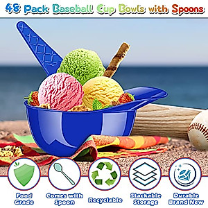 FJZZ 48 Pack Baseball Helmet Ice Cream Bowls with Spoons 8oz Mini Dessert Cups Sundae Bowls Parfait Cups Appetizer Cups, Reusable Serving Baseball Cup Bowls for Birthday Party