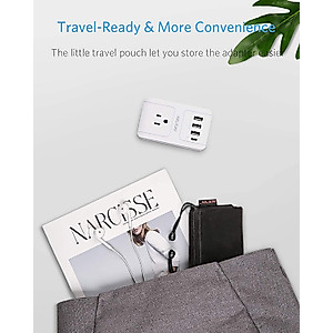 BESTEK International Travel Adapter, 3000W Converter Travel Adapter for Hair Dryer, Curling Iron USB Travel Wall Charger with Worldwide Wall Plugs for US, EU(PD35W,1004, White)