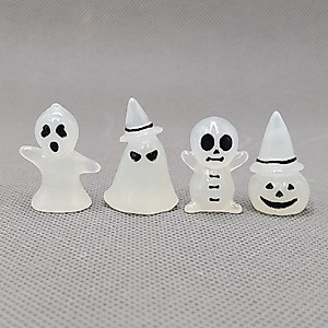 BinaryABC Halloween Glow in The Dark Pumpkin Ghost Miniature Figurines,Luminous Garden Ghost Decor, Fairy Garden Doll House Accessories,Halloween Party Favors,4Pcs