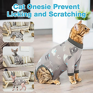 DENTRUN Cat Surgery Recovery Suit Female Male Cats Spay/Neuter Suit Soft Onesie After Surgery, Kitten Surgical Collar Cone Alternative Shirt, Abdominal Wounds Anti-Licking Cat Body Suit Post Surgery