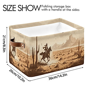 YETTASBIN Western Cowboy Storage Basket 1PC, Large Collapsible Toys Clothes Organizer, Long-Lasting Canvas Storage Bin with Handle for Shelves Closet Laundry Home Office Decor