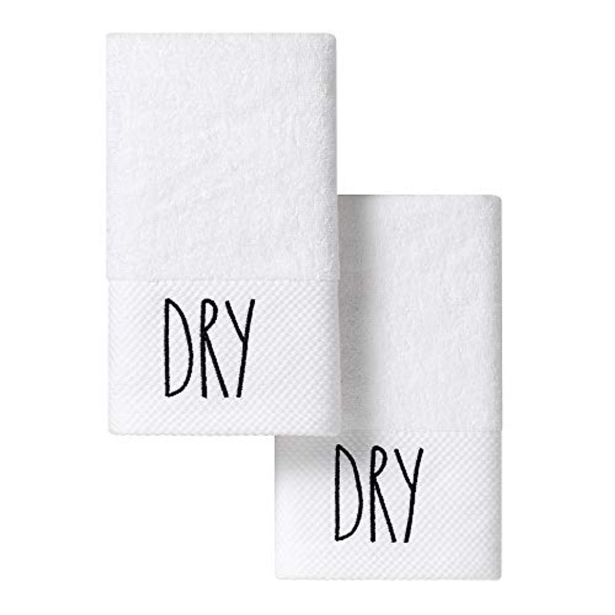 Rae Dunn Decorative Bathroom Hand Towels, Dry Embroidered Bathroom Towels Set of 2, White Guest Bath Hand Towels with Black Text (16" x 30" x 5")