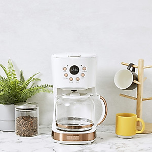 HADEN 75092 Heritage Innovative 12 Cup Capacity Programmable Vintage Retro Home Countertop Coffee Maker Machine with Glass Carafe, Ivory/Copper