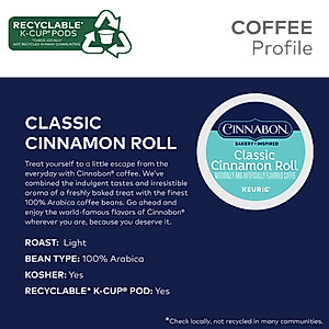 Cinnabon Classic Cinnamon Roll, Single-Serve Keurig K-Cup Pods, Flavored Coffee, 24 Count (Pack of 4)