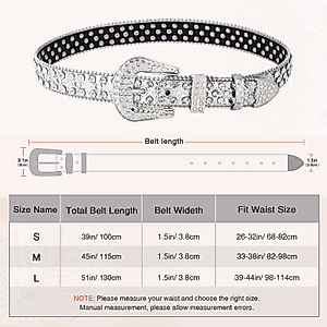 AWAYTR Rhinestone Belt for Women Men - Western Cowgirl Sequin Diamond Bling Studded Belts for Jeans Pants (100cm, Silver)