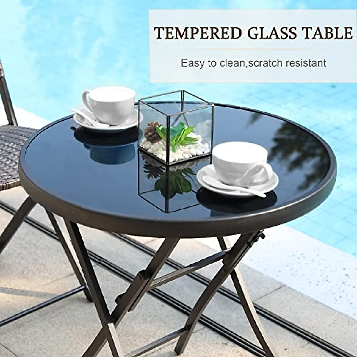 NATURAL EXPRESSIONS 3 Pieces Outdoor Patio Bistro Set, Wicker Patio Furniture Sets with Folding Patio Round Table and Chairs for Garden, Backyard,Balcony, Porch