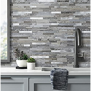 AULIGET 20 Sheets Peel and Stick Backsplash, Distressed Wood Look PVC Wall Tiles Stick on Backsplash for Kitchen