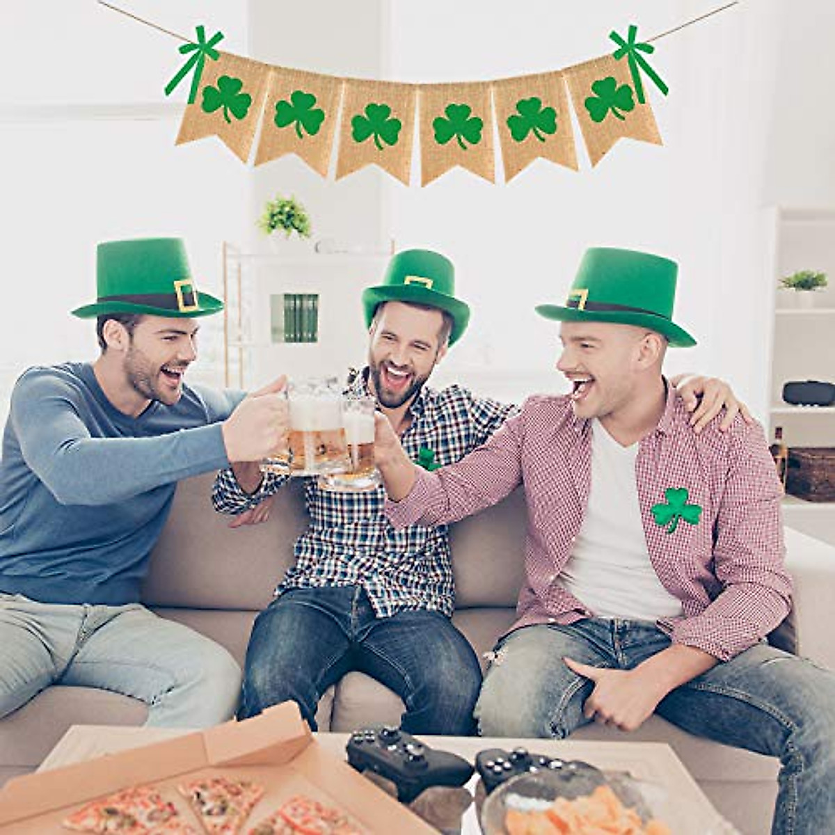 Adurself St. Patrick's Day Burlap Banner Garland Shamrock Clover Rustic Burlap Irish Lucky Day Jute Burlap Mantel Fireplace Wall Hanging for Home Irish Day Celebration St Patricks Day Decorations