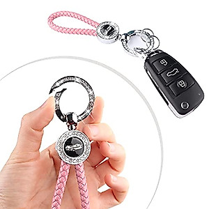 Bling Bling Leather Keychain,Universal Car Accessories Car Lanyard Key Fob Holder with Anti-lost D-ring and Screwdriver(Pink)