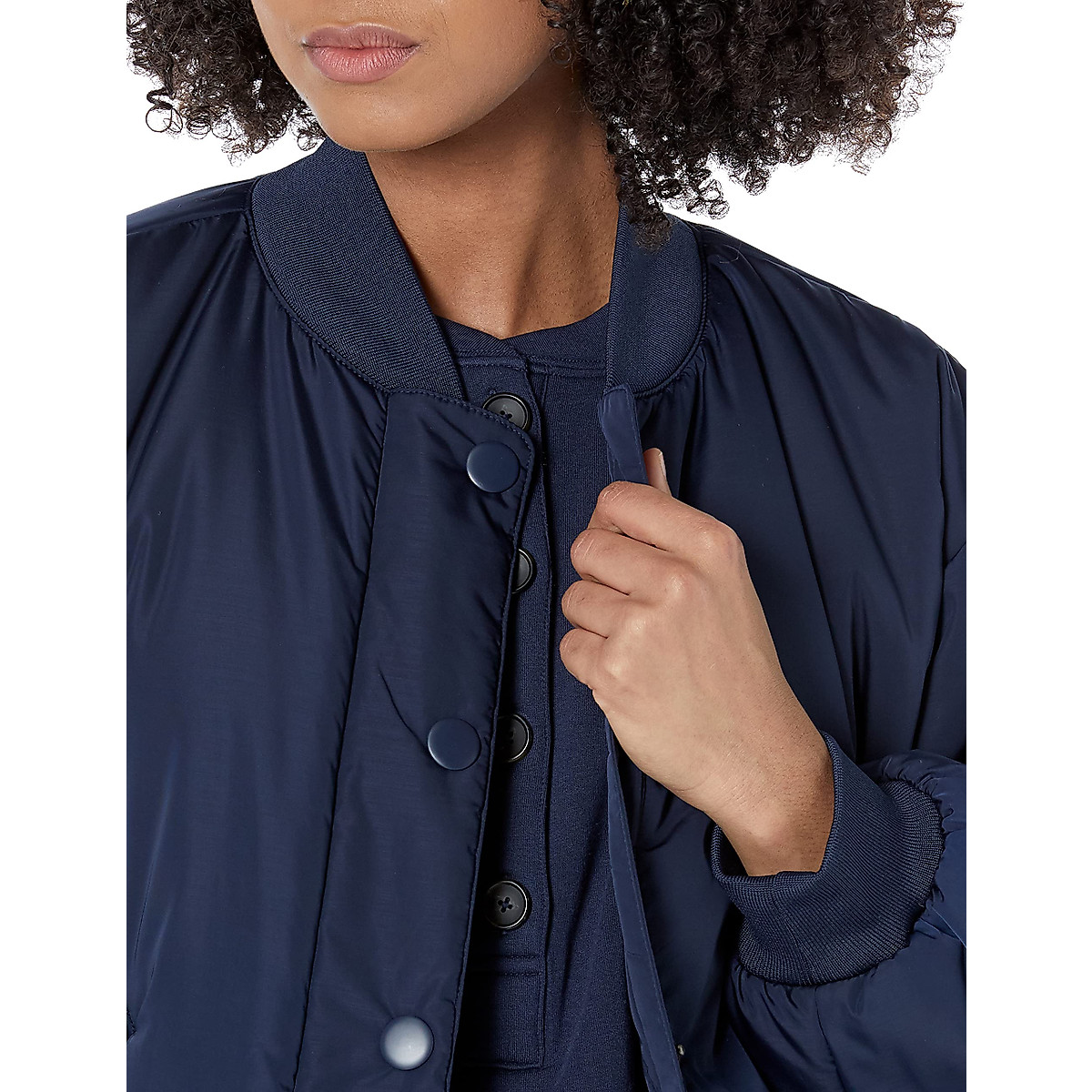 Amazon Essentials Women's Relaxed-Fit Recycled Polyester Padded Cropped Bomber Jacket (Available in Plus Size) (Previously Amazon Aware), Navy, Small