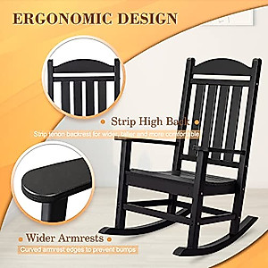 Flamaker Outdoor Rocking Chair All-Weather Patio Rocker Chairs Oversized with Widened Armrests for Lawn Patio Garden Beach Backyard Porch Fire Pit (Black)