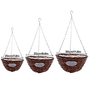 HUIKJI 2Pcs Hanging Basket Rattan Flower Pot,Garden Hanging Planter with Metal Chains for Indoor Outdoor Yard Wall Porch Restaurant Hotel Store Decoration European Style