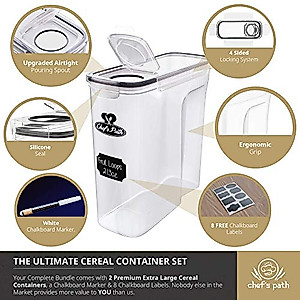 Extra Large Cereal Containers Storage (213oz) for Rice, Flour, Sugar, Cereal & Bulk Food Storage - Set of 2 BPA Free Tall Airtight Food Storage Containers for Kitchen & Pantry Organization