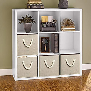 i BKGOO Foldable Storage Cube Bins Dark Grey Bamboo Fabric Collapsible Resistant Basket Box Organizer with Cotton Rope Handle for Home Office and Nursery 10.5x10.5x11 inch