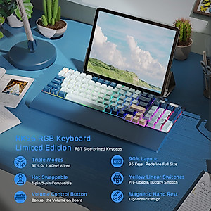 RK ROYAL KLUDGE RK96 RGB Limited Ed, 90% 96 Keys Wireless Triple Mode BT5.0/2.4G/USB-C Hot Swappable Mechanical Keyboard w/Wrist Rest, Software Support & Massive Battery, RK Yellow Switch
