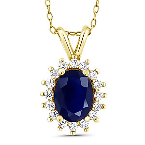 Gem Stone King 14K Yellow Gold Oval Gemstone Birthstone Halo Pendant Necklace | Oval 8X6MM | Gold Necklace for Women | With 18 Inch Chain