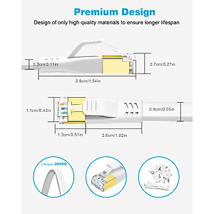 DDMALL CAT8 Ethernet Cable 100ft, High Speed 40Gbps 2000MHz Shielded S/FTP, Flat Gigabit Network LAN Patch Cord with RJ45 Connector for Gaming, PS5, PS4, PS3, Xbox, Router, Modem (100ft White)