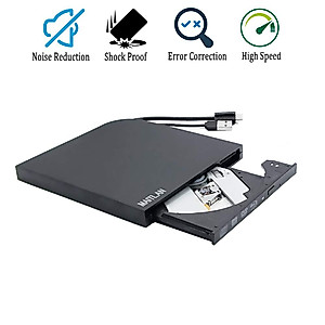 Ultra Slim External 4K UHD HD 3D Blu-ray Disc Player, USB Type-A & Type-C USB-C 2-In-1 6X BD-R BD-RE DL BDXL 100GB DVD-R M-Disc Burner Portable Optical Drive, for Windows 10 Mac OS Laptop & Desktop PC