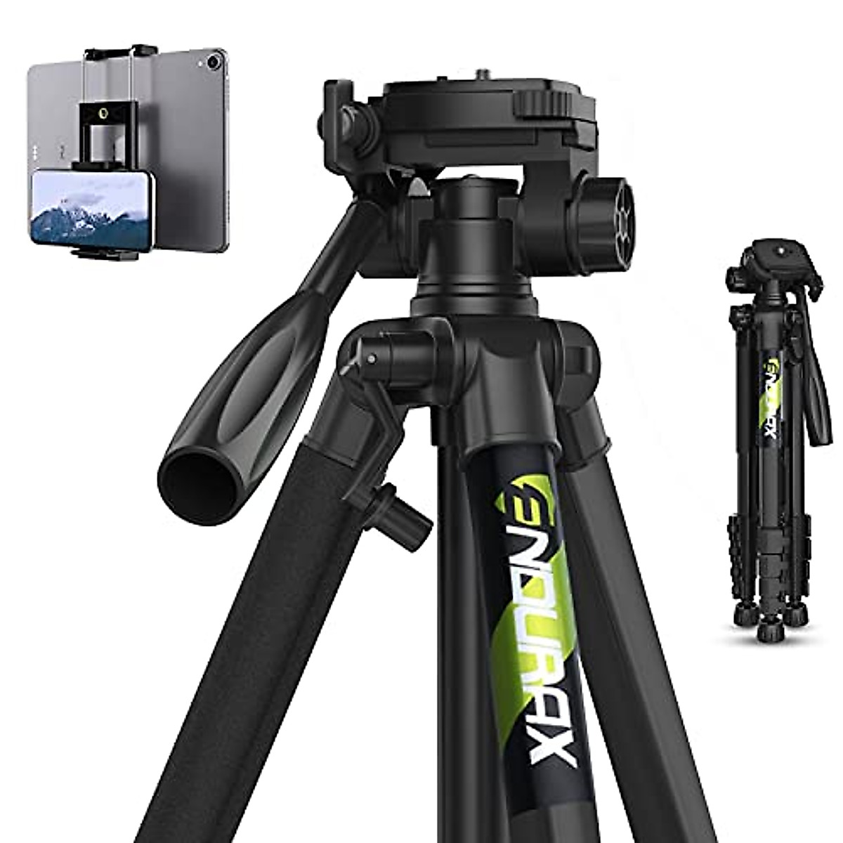 Endurax 74 Camera Tripod for Canon Nikon Sony, DSLR Tripod Stand Tall with Phone Mount and Carry Bag